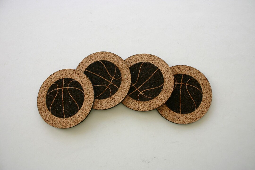 Basketball Cork Coasters Set of 4 Coasters Etched Cork Sports Bar ...
