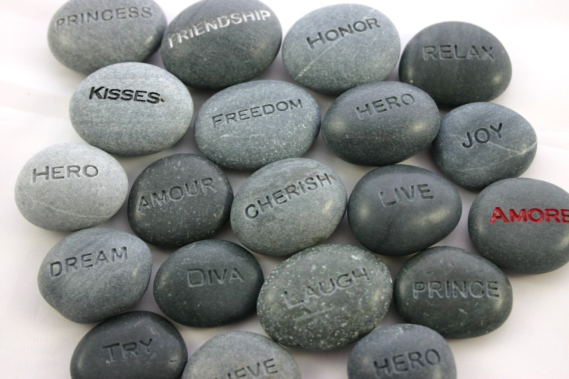 Custom Engraved Word Stone Personalized Grey Stone - Etsy