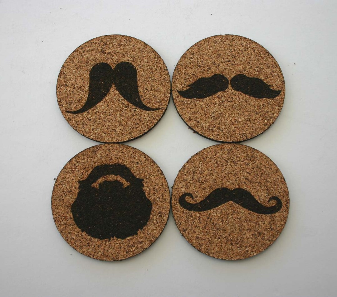Mustache Beard Cork Coasters Set of 4 Coasters Man Cave - Etsy