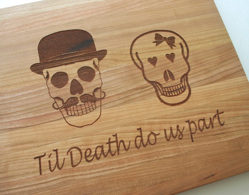 Skulls Til Death Do Us Part Engraved Cherry Wood Cutting Board - Etsy