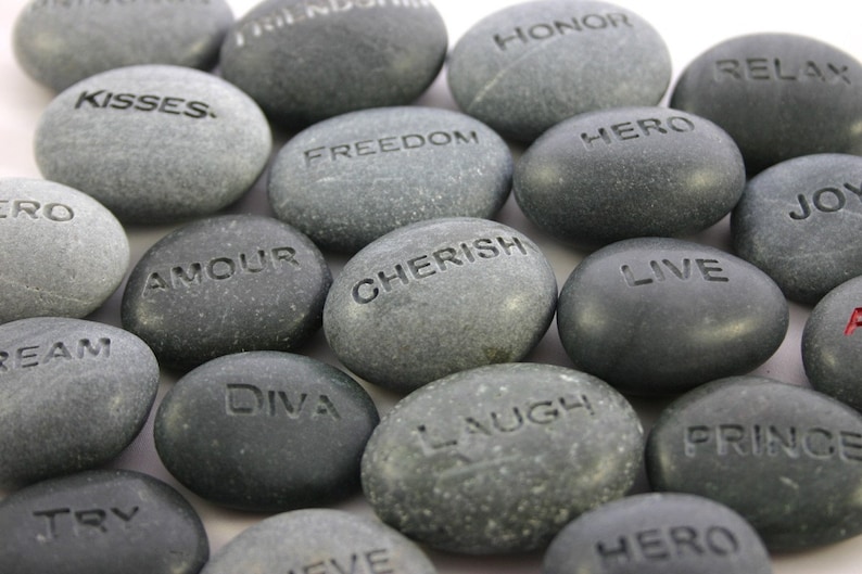 Custom Engraved Word Stone Personalized Grey Stone - Etsy