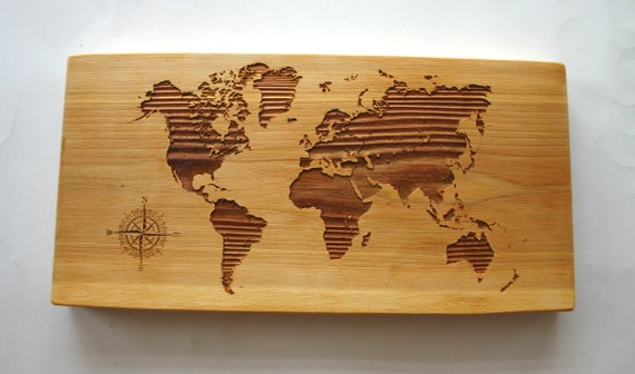 World Map Sign Engraved Cedar Sign Compass Map - Etsy