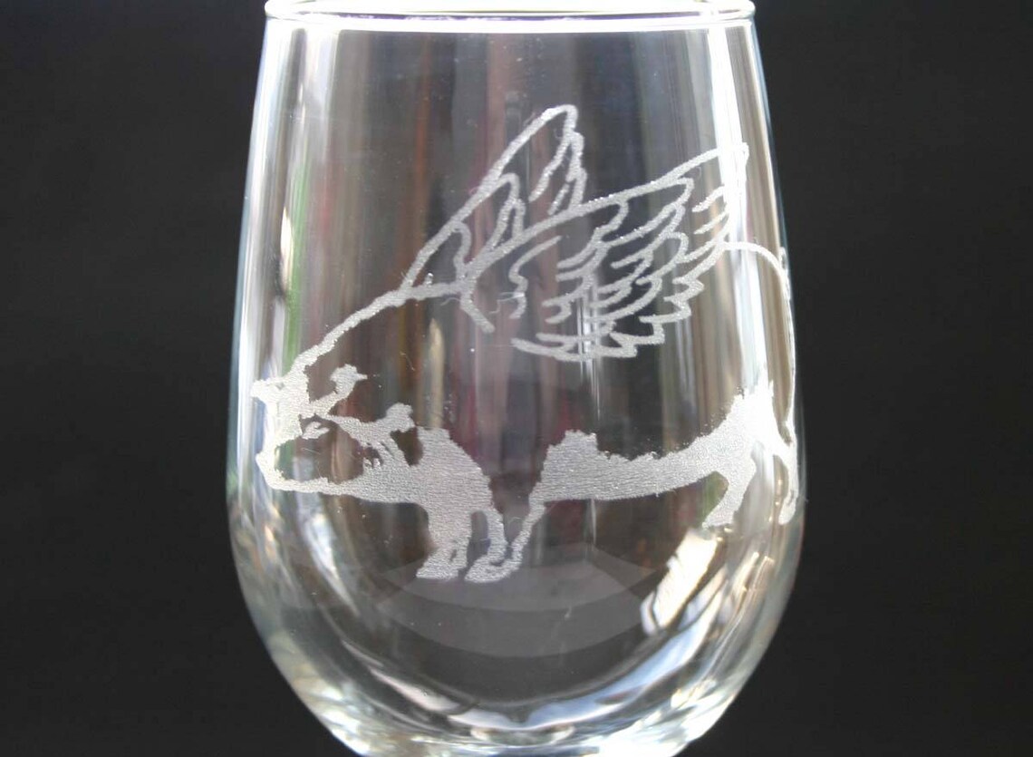 Flying Pig Etched Wine Glasses Engraved Set of 2 When Pigs Fly | Etsy