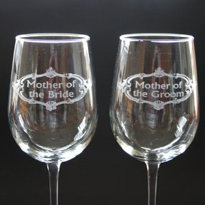 Mother of the Bride Mother of the Groom Etched Wine Glasses Wedding ...