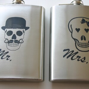 Mr and Mrs Skull 6oz Laser Engraved Flasks Weddings Etched Stainless ...