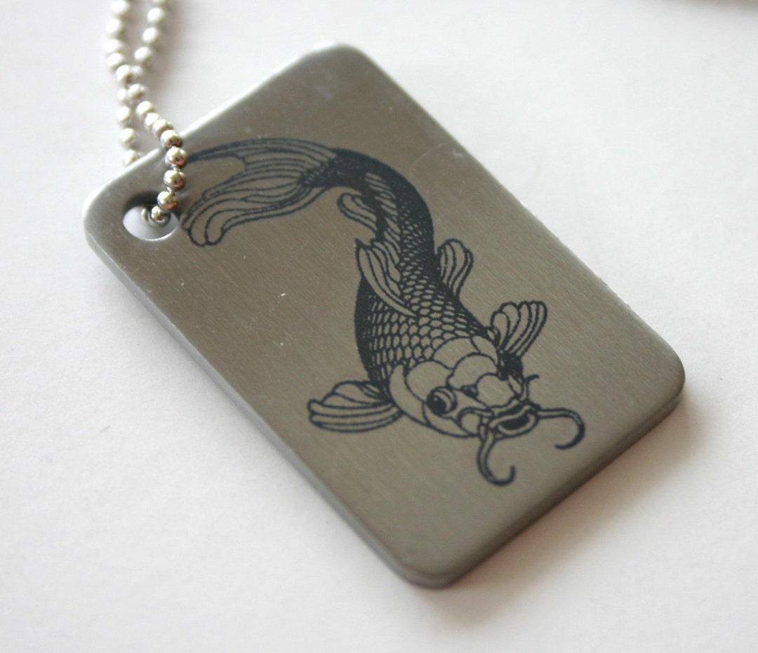 Koi Fish Engraved Stainless Steel Pendant With Ball Chain Laser ...