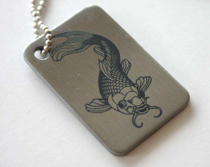 Koi Fish Engraved Stainless Steel Pendant With Ball Chain | Etsy