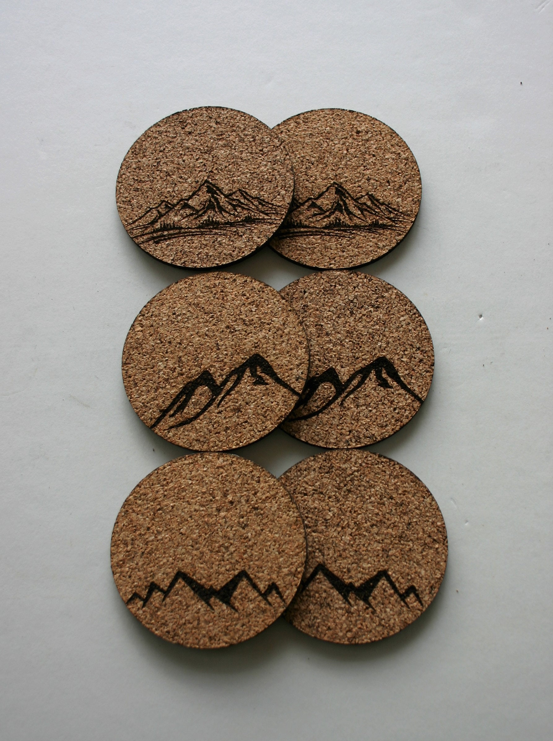 Mountains Cork Coasters Set of 6 Woodland Etched Cork Coasters - Etsy