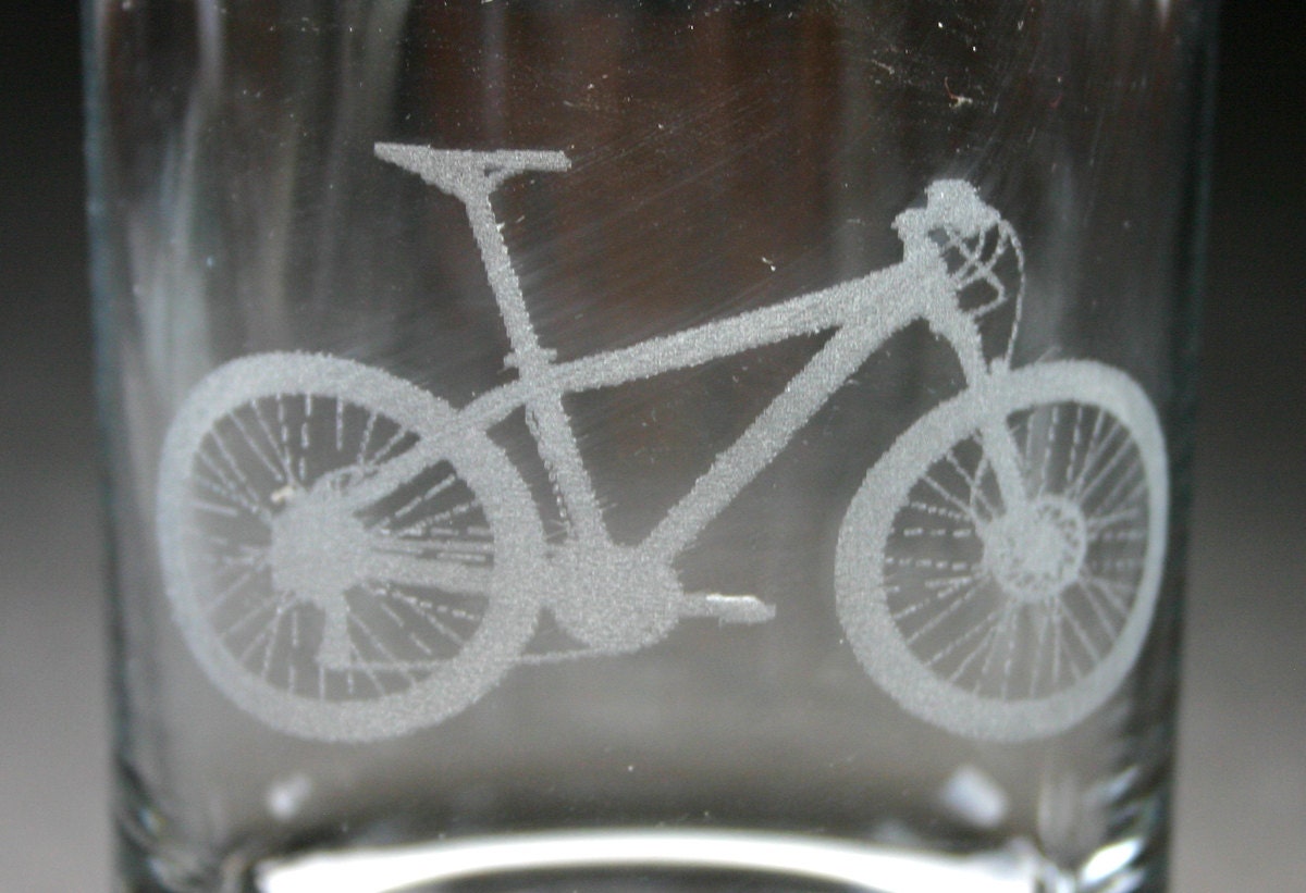 Cycling Etched Glasses Engraved Bicycle Low Ball Rocks Glasses Mountain ...