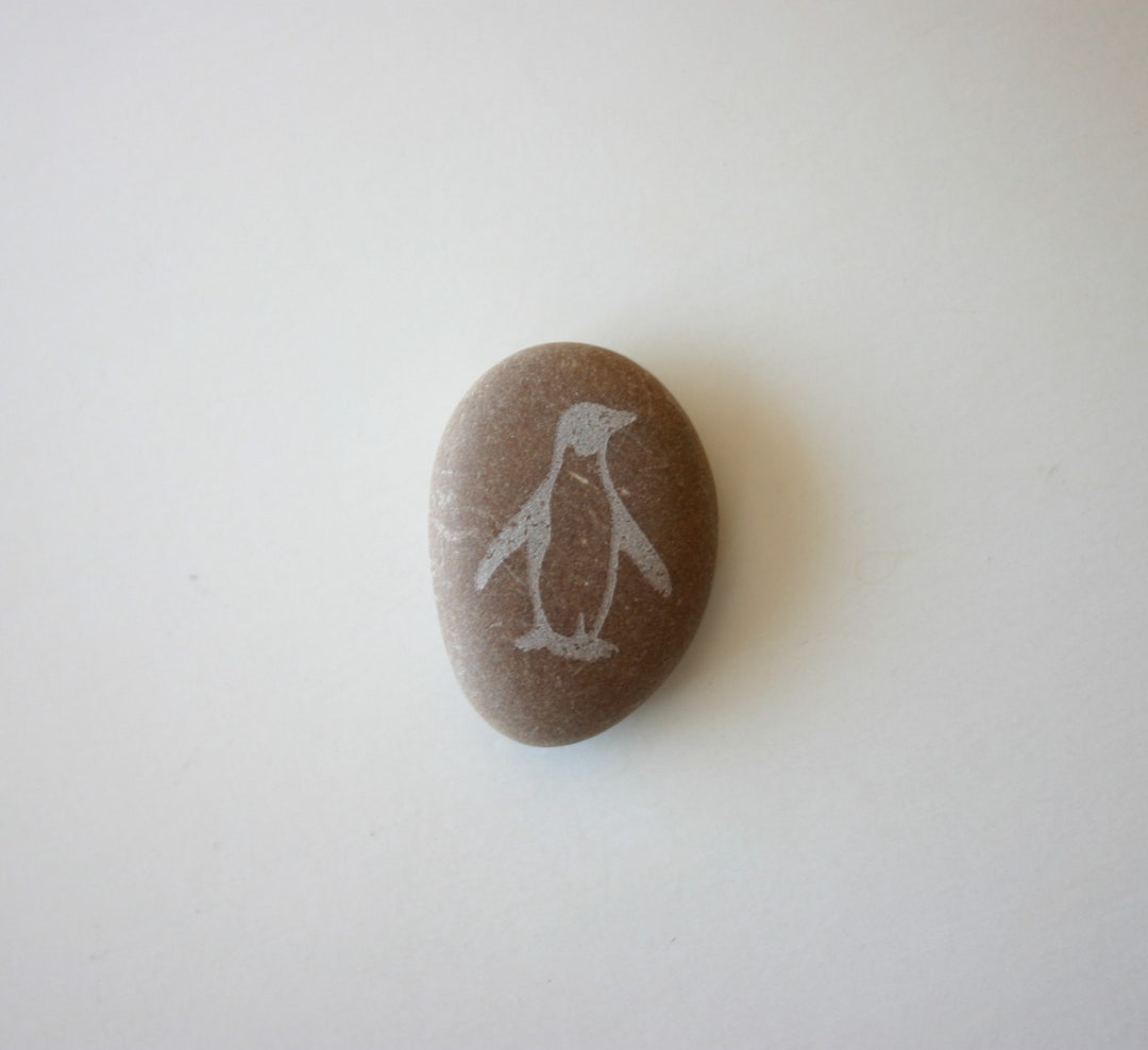 Penguin Etched Pebble River Rock Worry Stone Inspirational Stone ...
