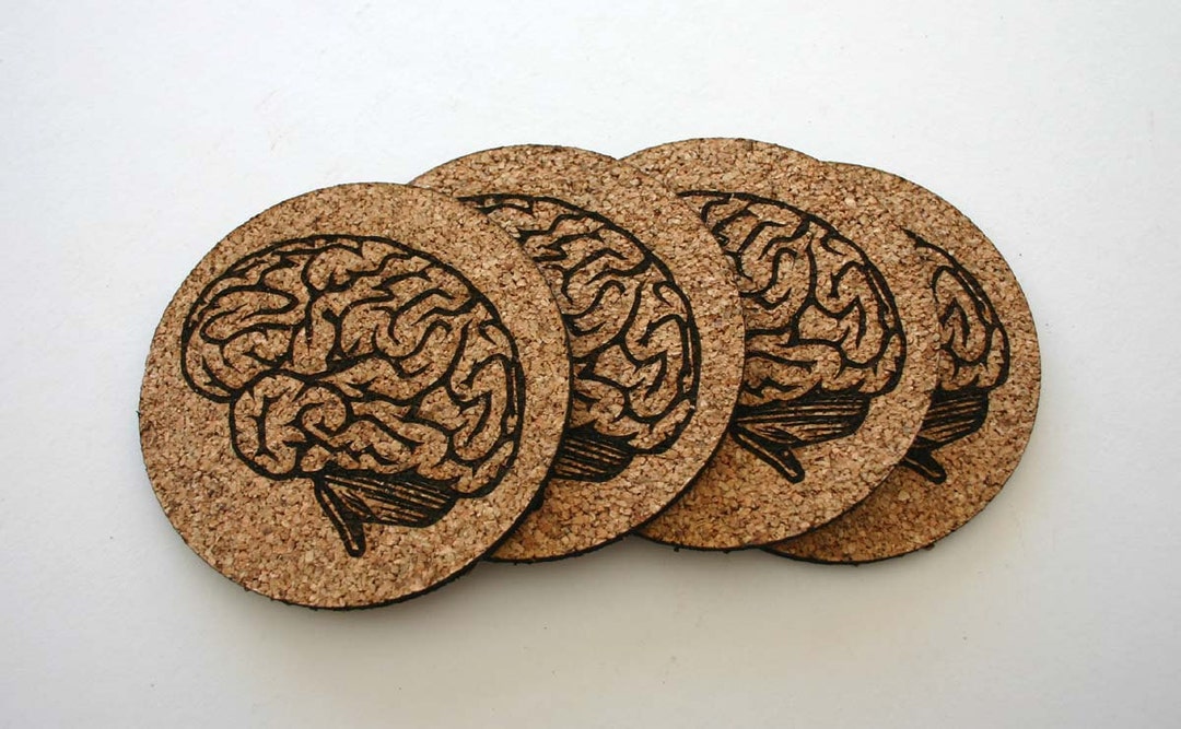 Brain Cork Coasters Set of 4 Brain Coasters Etched Cork - Etsy
