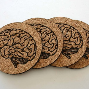 Brain Cork Coasters Set of 4 Brain Coasters Etched Cork - Etsy