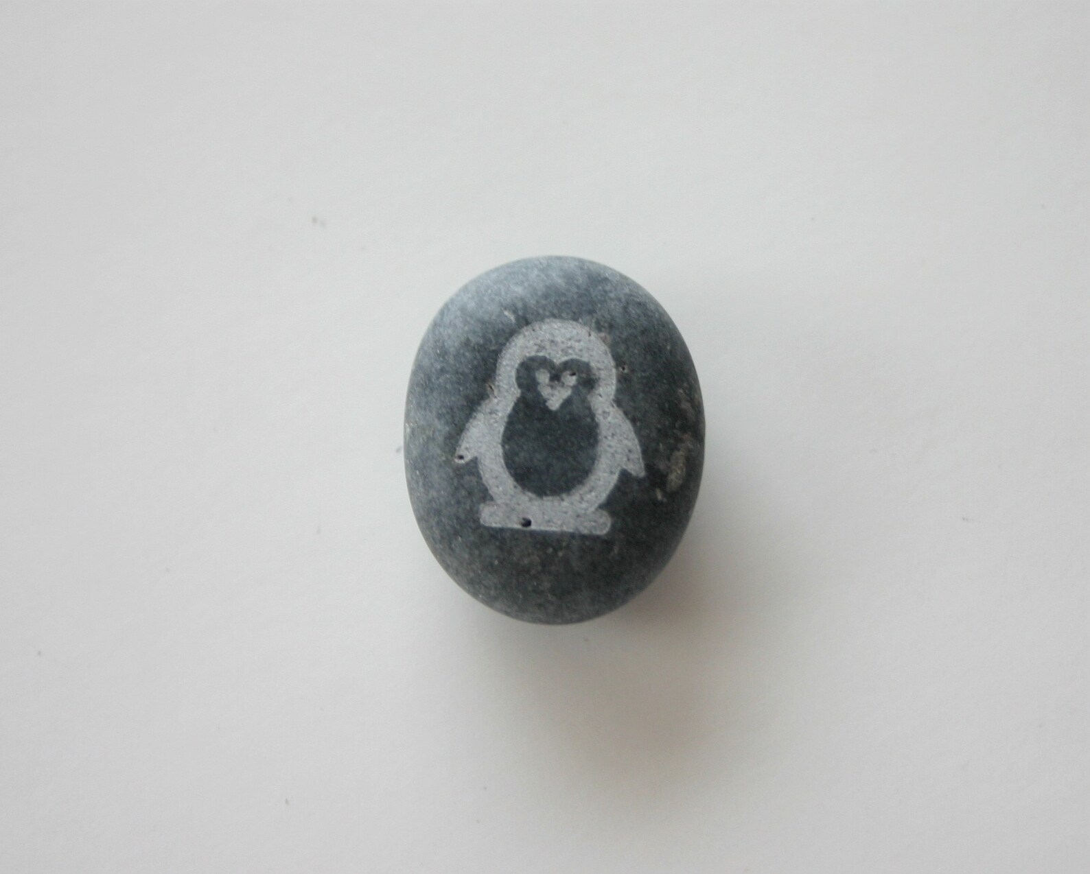 Penguin Etched Stone River Rock Worry Stone Inspirational - Etsy