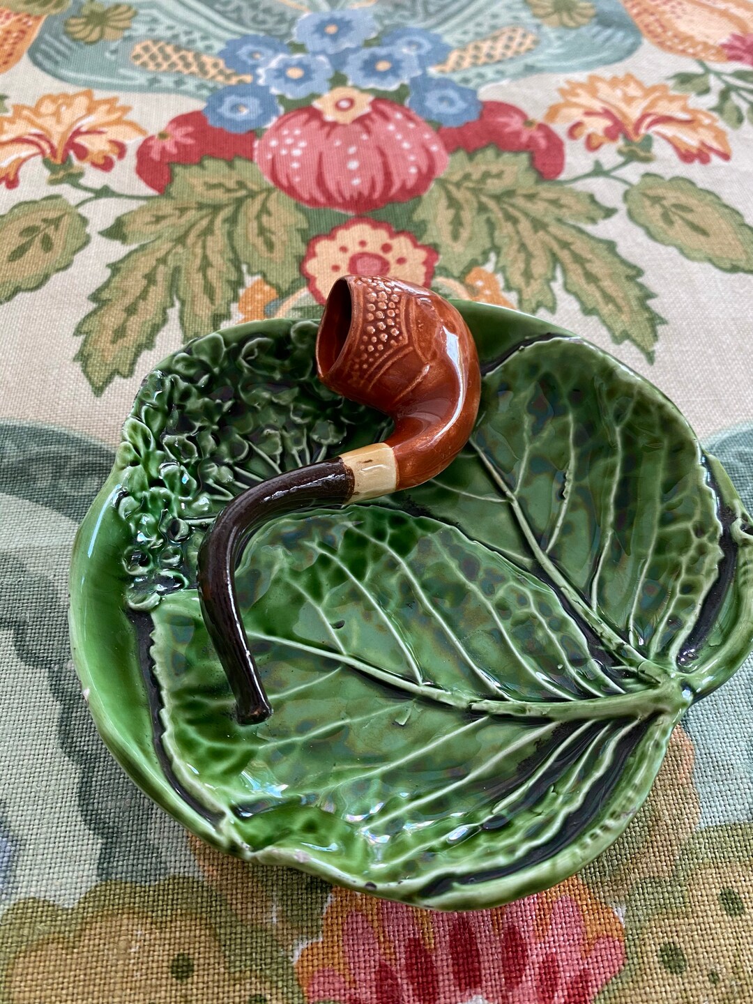 Antique Majolica Pipe Match Holder on Leaf Plate - Etsy