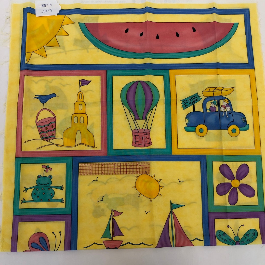 Spring Theme Cartoon Animals Beach Print Fabric Remnant, Spring Animal ...