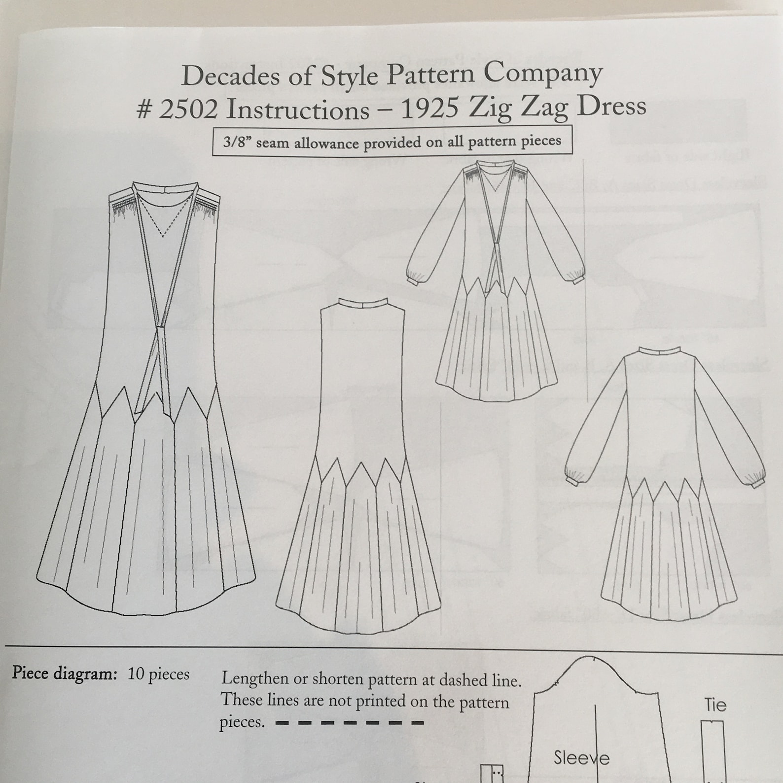 1920's Zig Zag Dress, Decades of Style #2502B, Paper Repro Sewing ...