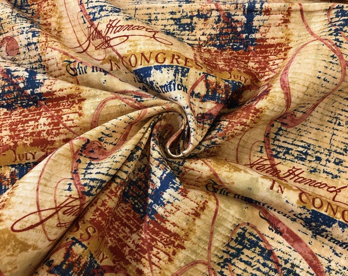 Patriotic Declaration of Independence Print Fabric, Red White Blue ...