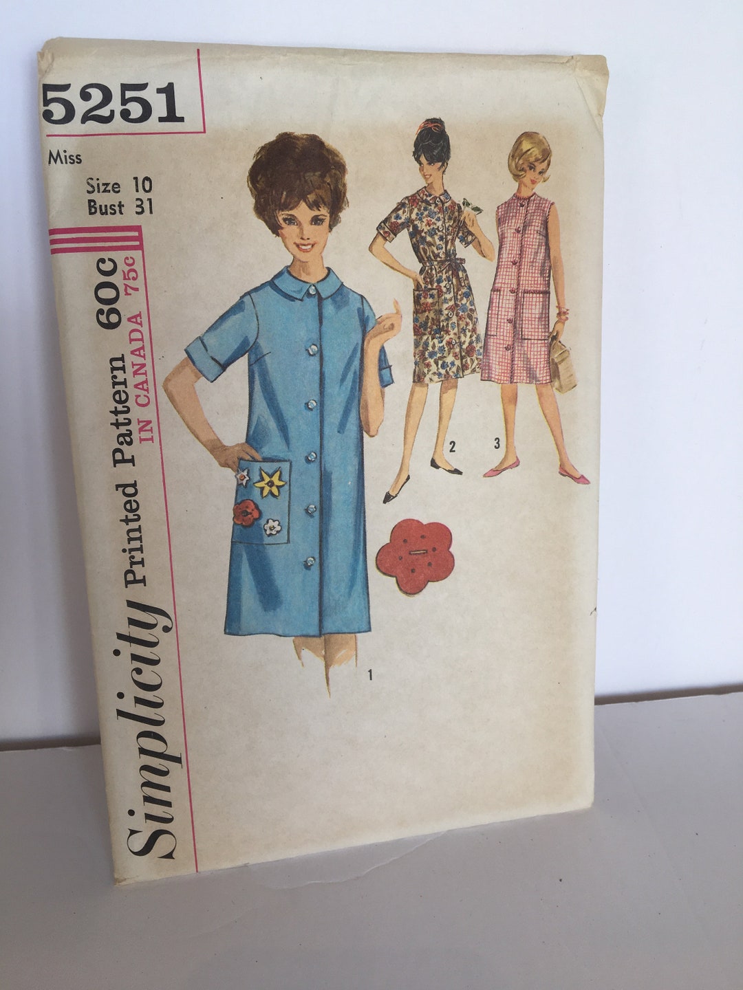 Vintage Simplicity Pattern, Simplicity 5251 Duster Pattern, Miss Size ...