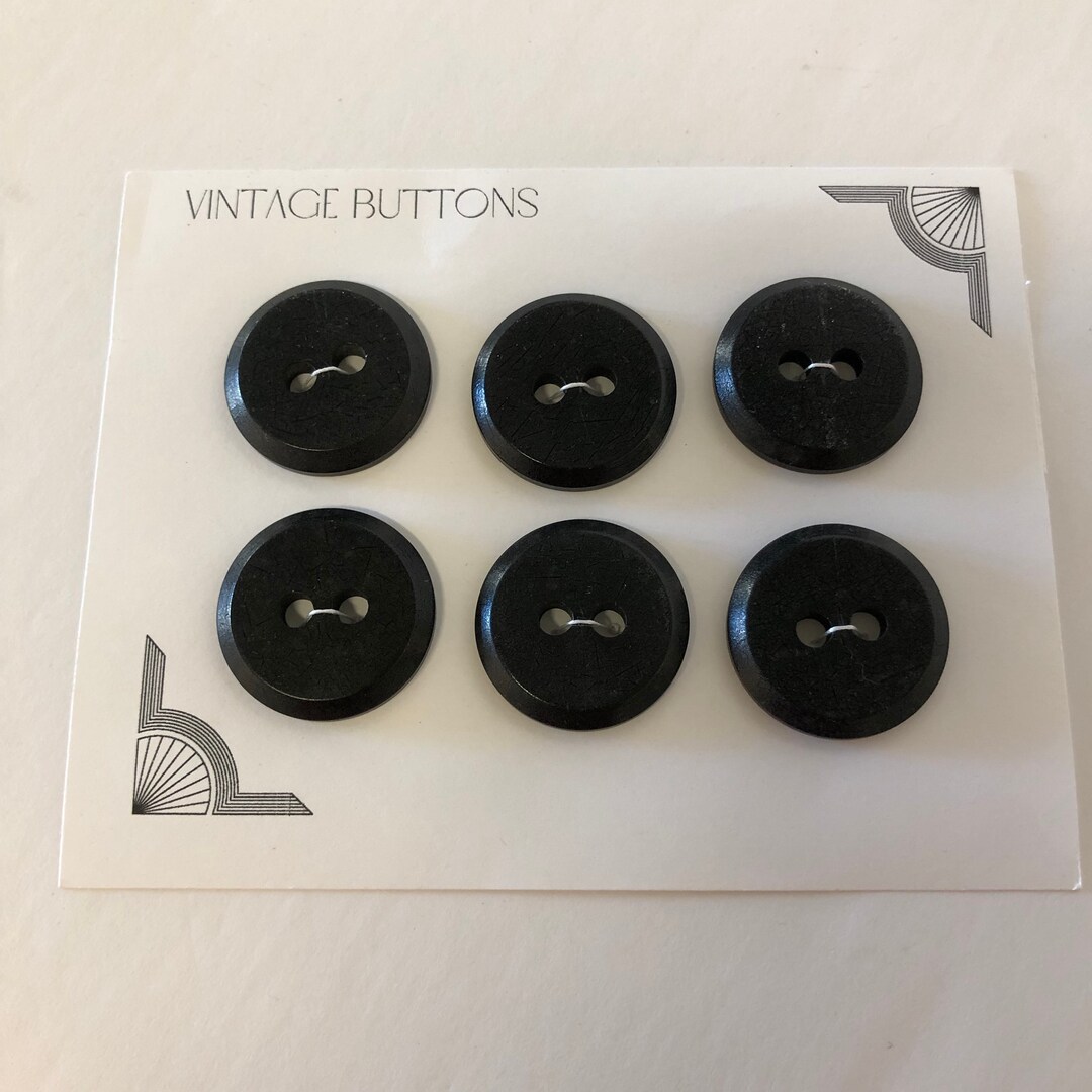 6 Vintage Black Plastic Matching Large Size Beveled Edge Two Hole ...