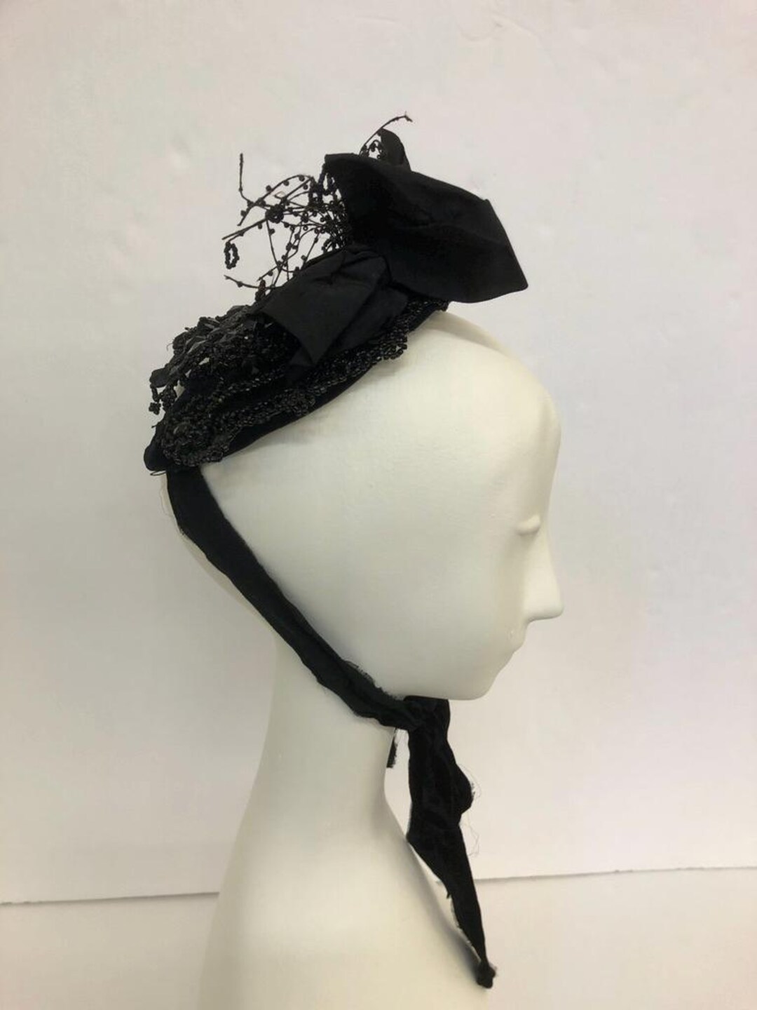 Victorian Antique Mourning Bonnet in Black Velvet With Jet Beading ...