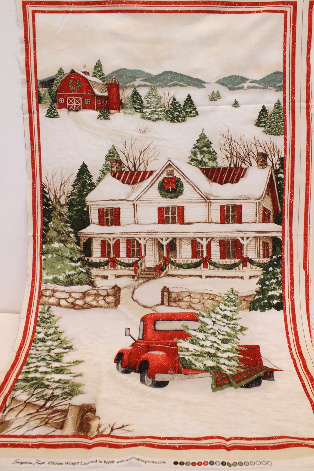 Evergreen Farm Winter Holiday Quilting Panel Fabric, Evergreen Farm by ...
