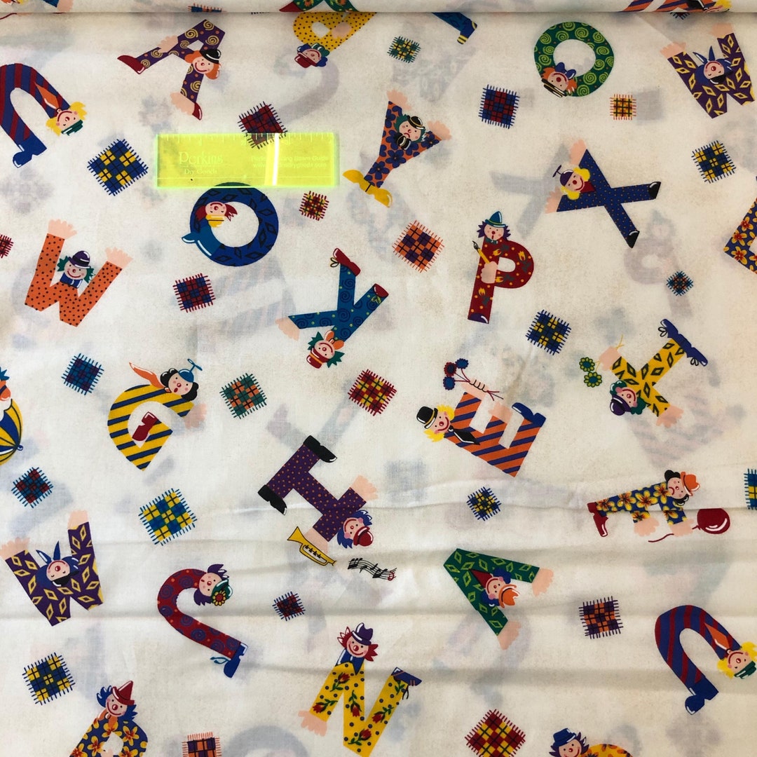Alphabet Clown Print Cotton Fabric, Free Spirit Fabric Remnant (5.72yd ...