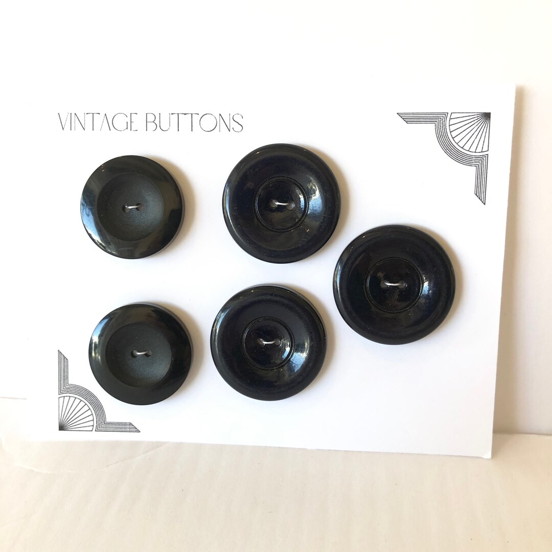 5 Assorted Vintage Black Plastic Medium Size Buttons, All Are Two Hole ...