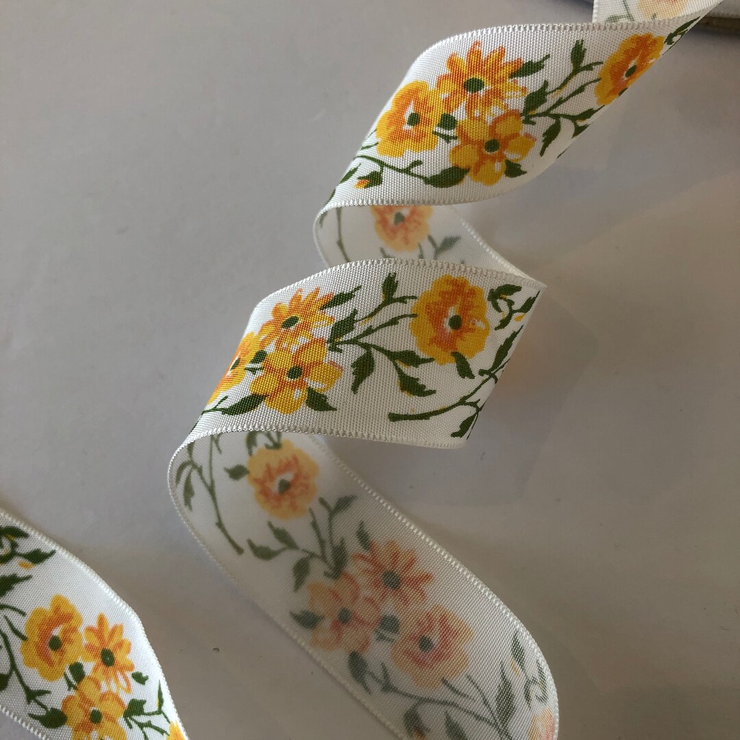 Vintage Floral Ribbon, Orange and Yellow Flower Ribbon, Vintage ...