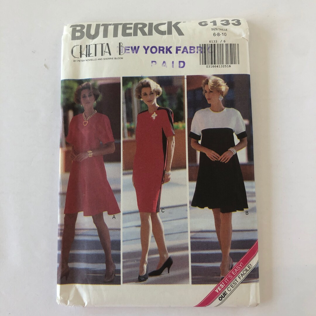 Easy Dress Sewing Pattern, Butterick 6133, Flared Dress, 90s Butterick ...