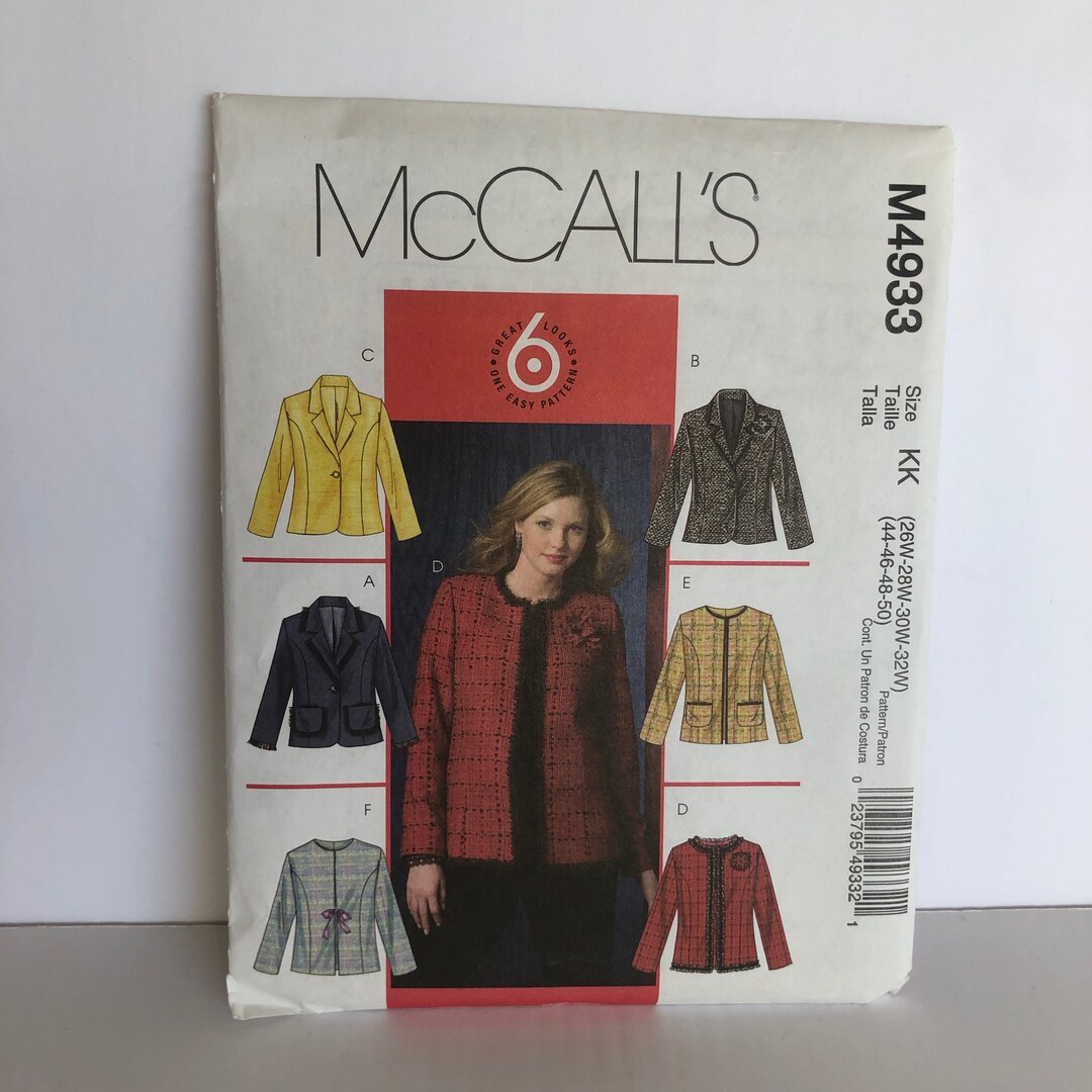 Blazer Sewing Pattern, Mccall's M4933, 6 Great Looks, 2000's Mccall's ...