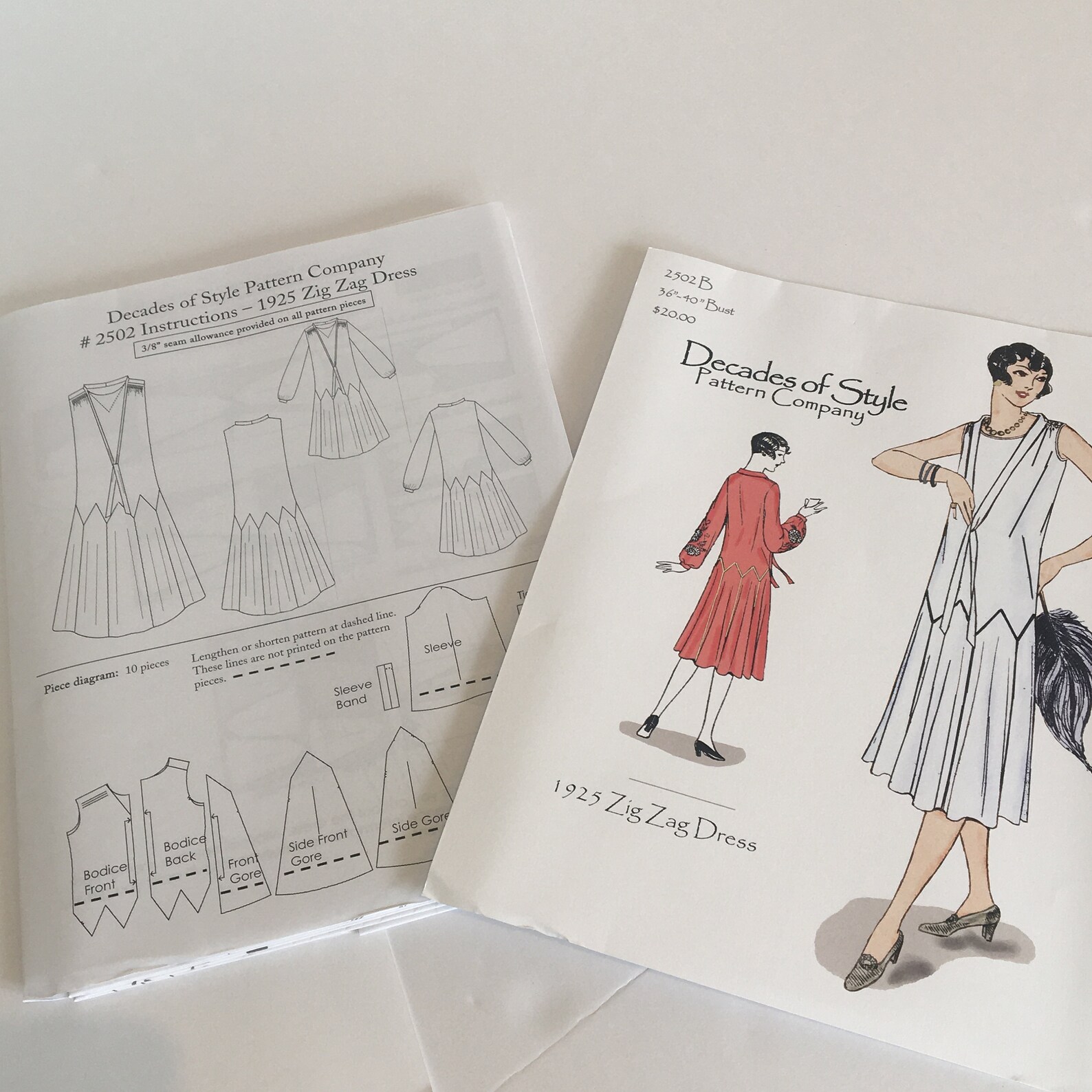1920's Zig Zag Dress, Decades of Style #2502B, Paper Repro Sewing ...