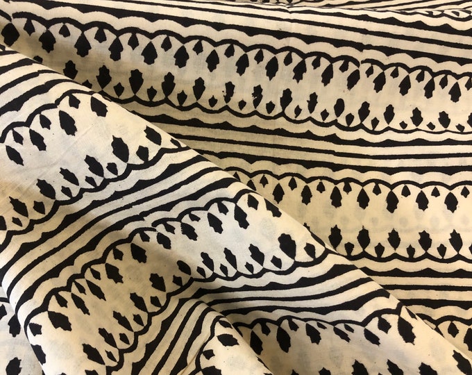 Black and Cream Geometric Stripe Block Print Fabric, Indian Block Print ...
