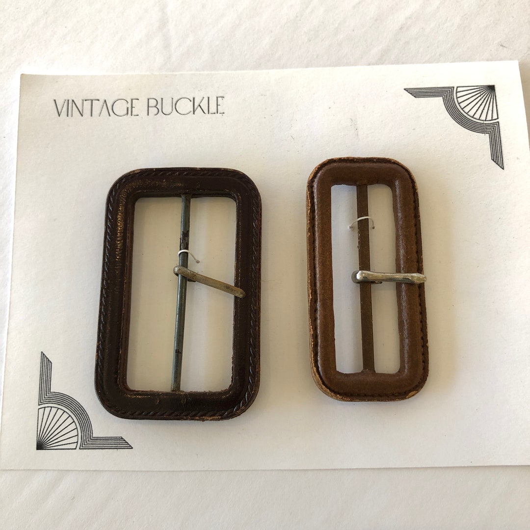 Two Pairs of Vintage Leather Covered Belt Buckles With Metal Center ...