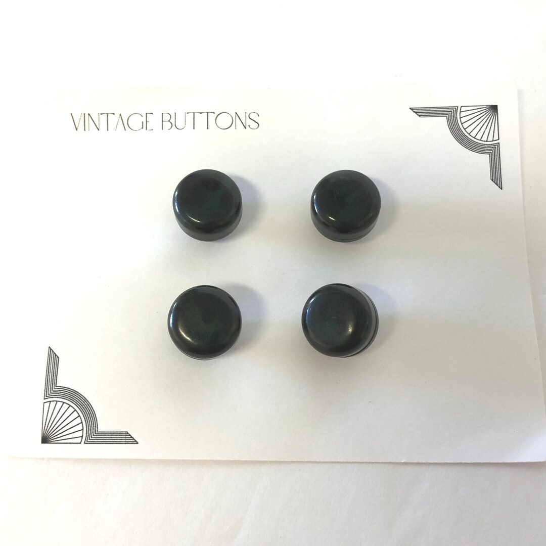 4 Vintage Black Plastic Shank Buttons, Cushion Shape (3/4