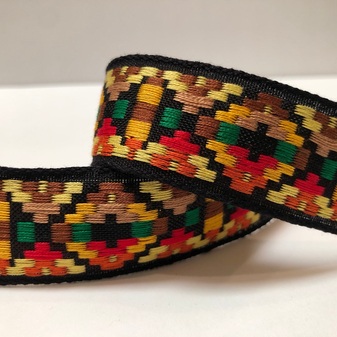 Multicolor Geometric Jacquard Tapestry Ribbon Black/red/yellow ...