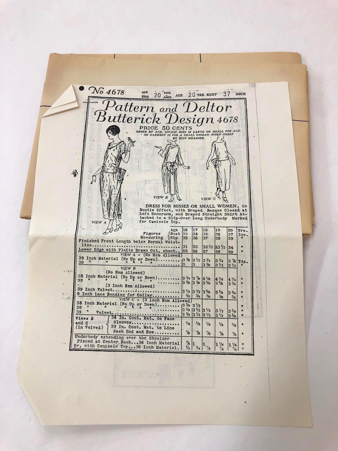 Past Patterns 4678 Vintage 1920s Sewing Pattern, Early 20s Flapper ...