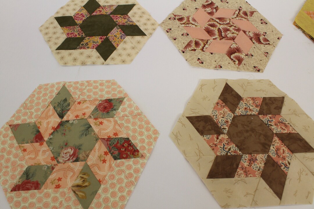 Lot of 14 Hexagon Shaped Quilt Blocks, Unfinished Quilting Project ...