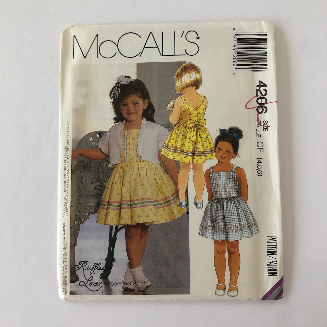 Vintage 1990's Children's Dress Pattern, Mccall's 4206, Children's ...
