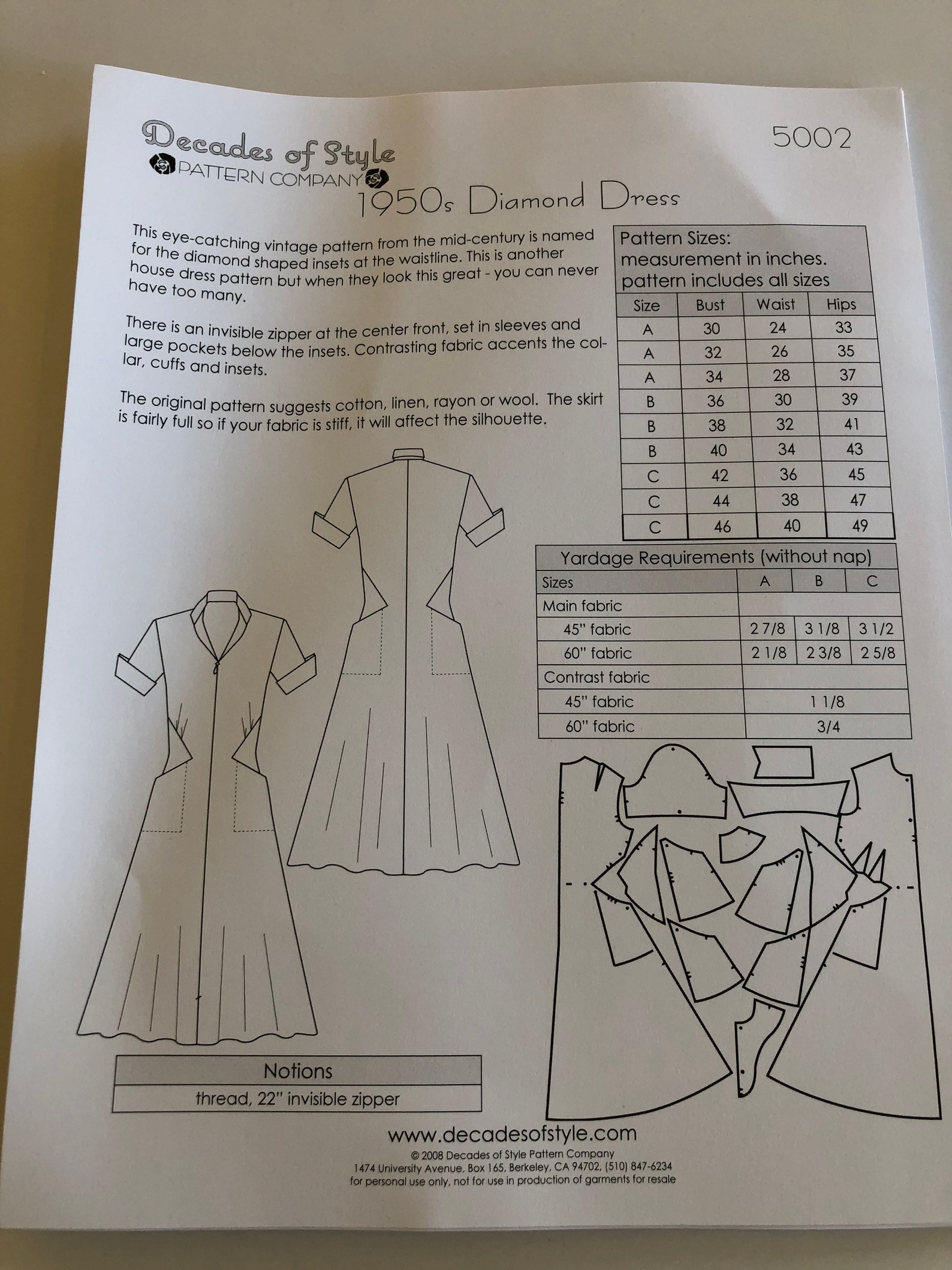 1950's Diamond Dress Pattern From Decades of Style, Decades of Style ...