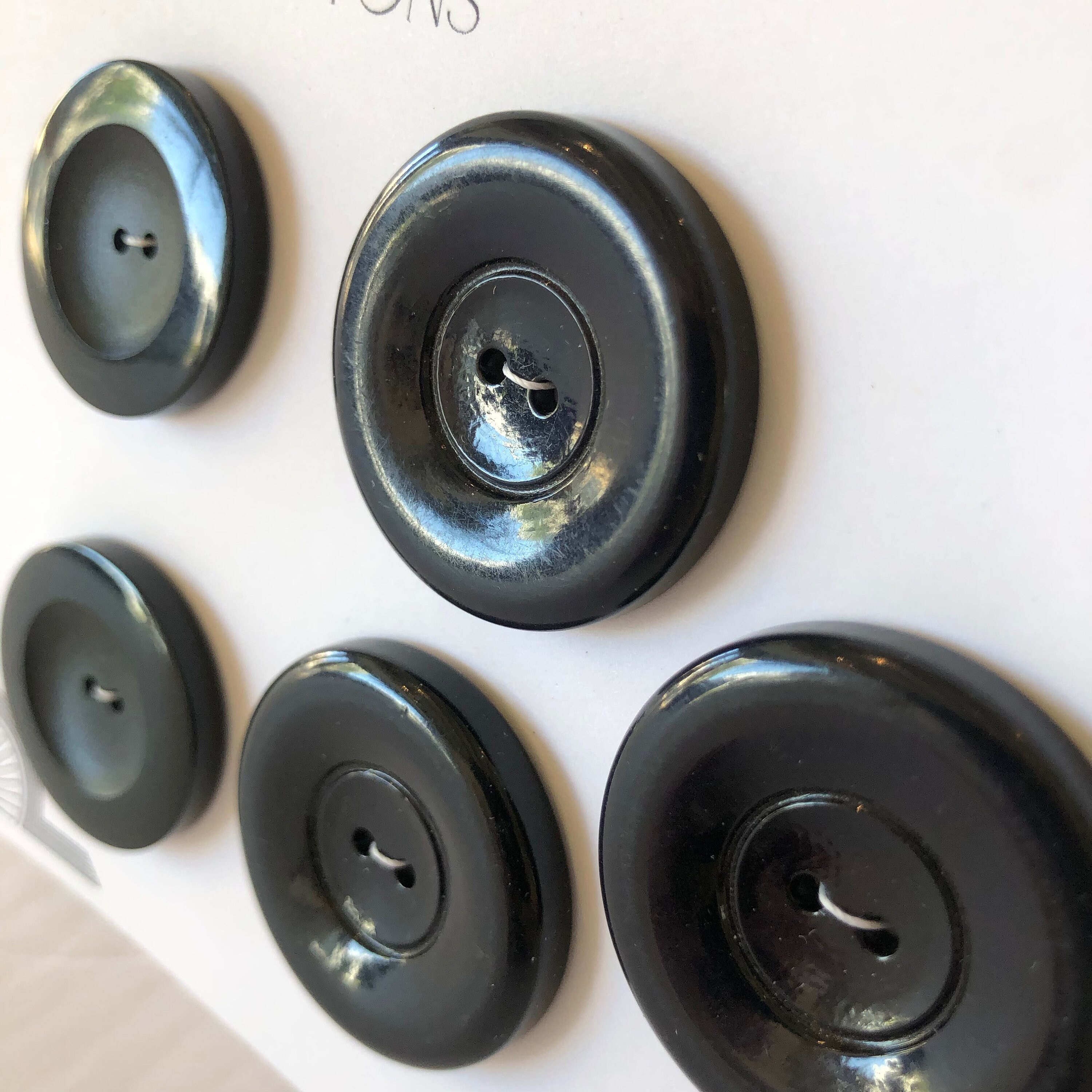 5 Assorted Vintage Black Plastic Medium Size Buttons, All Are Two Hole ...