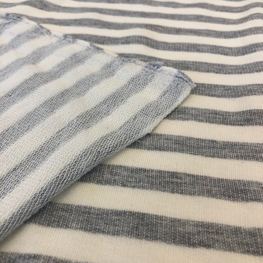 Gray & Cream Striped French Terry Fabric, Lightweight Cotton Blend ...