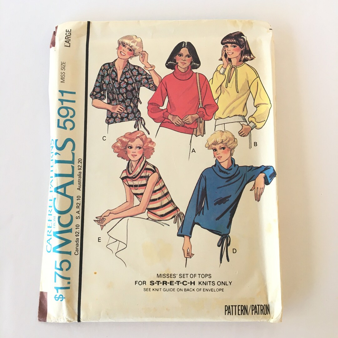 70s Stretch Knits Top Pattern, Pullover Tops With Collar Waistband Cuff ...