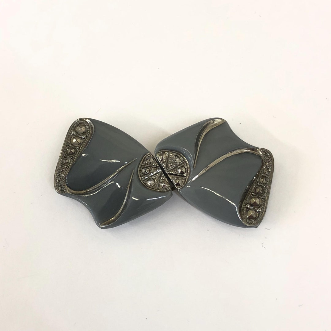 Vintage Art Deco Celluloid Buckle, Gray Bow With Marcasite, 1920s-30s ...