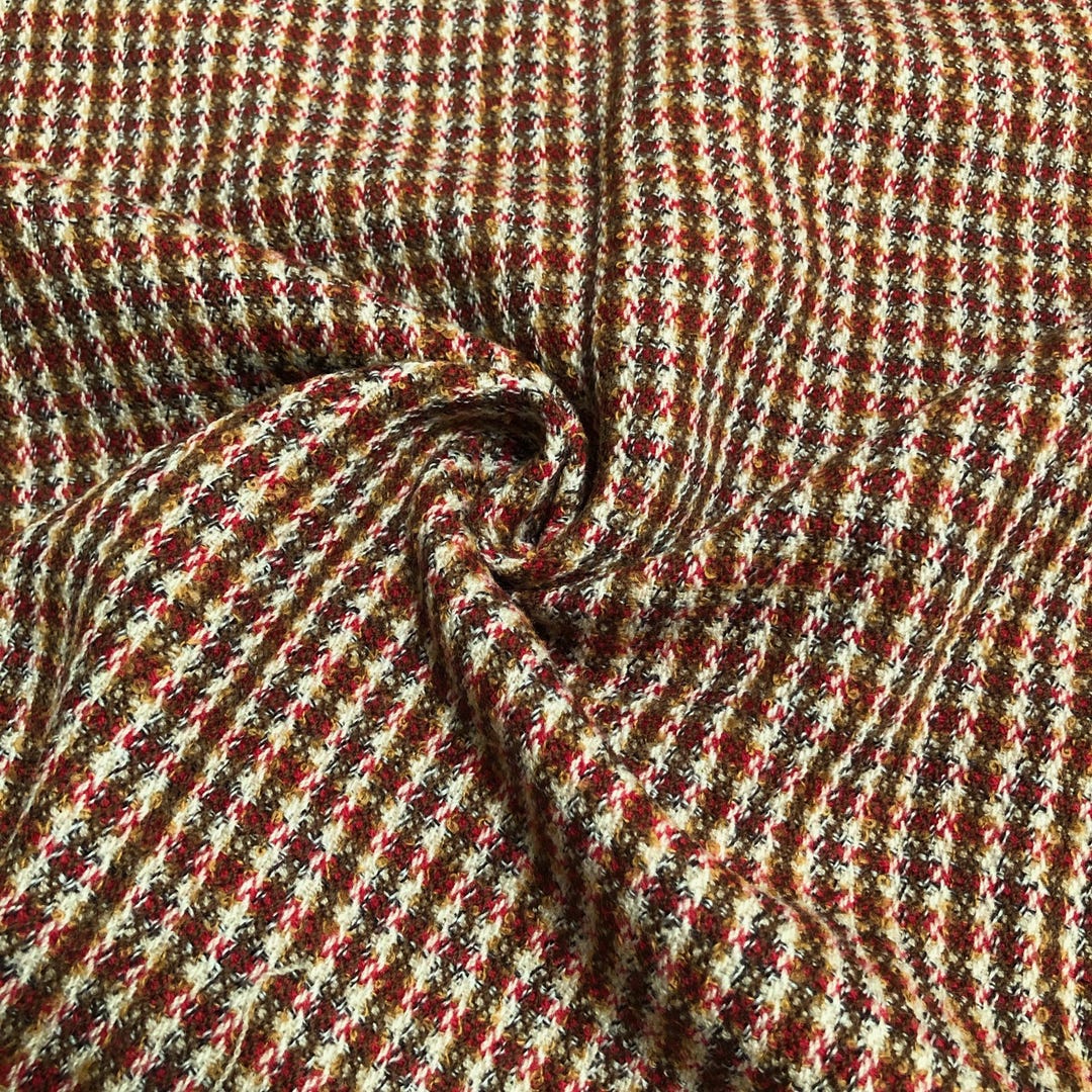 Red & Brown Chanel Style Tweed Fabric, Rustic Midweight Woolen Tweed De ...