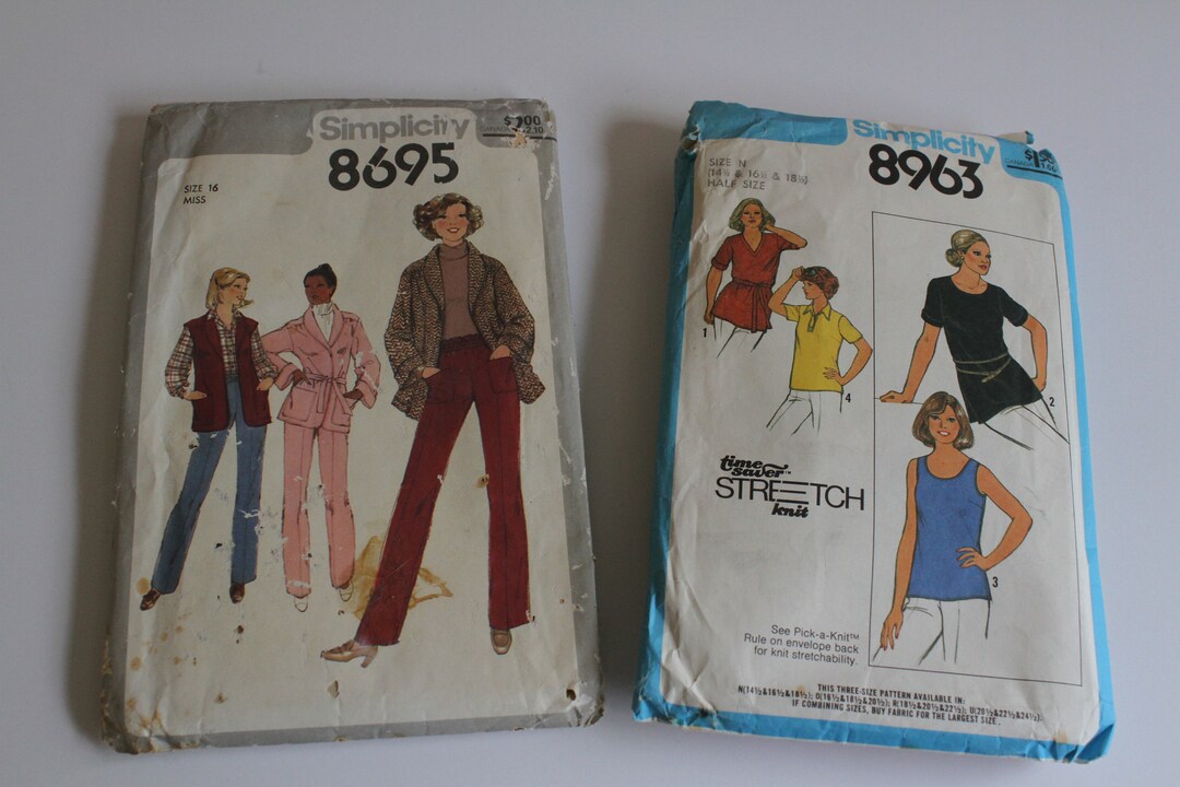 Vintage Simplicity 8695 Woven Jacket Vest Pants Pattern +8963 Knit Tops ...