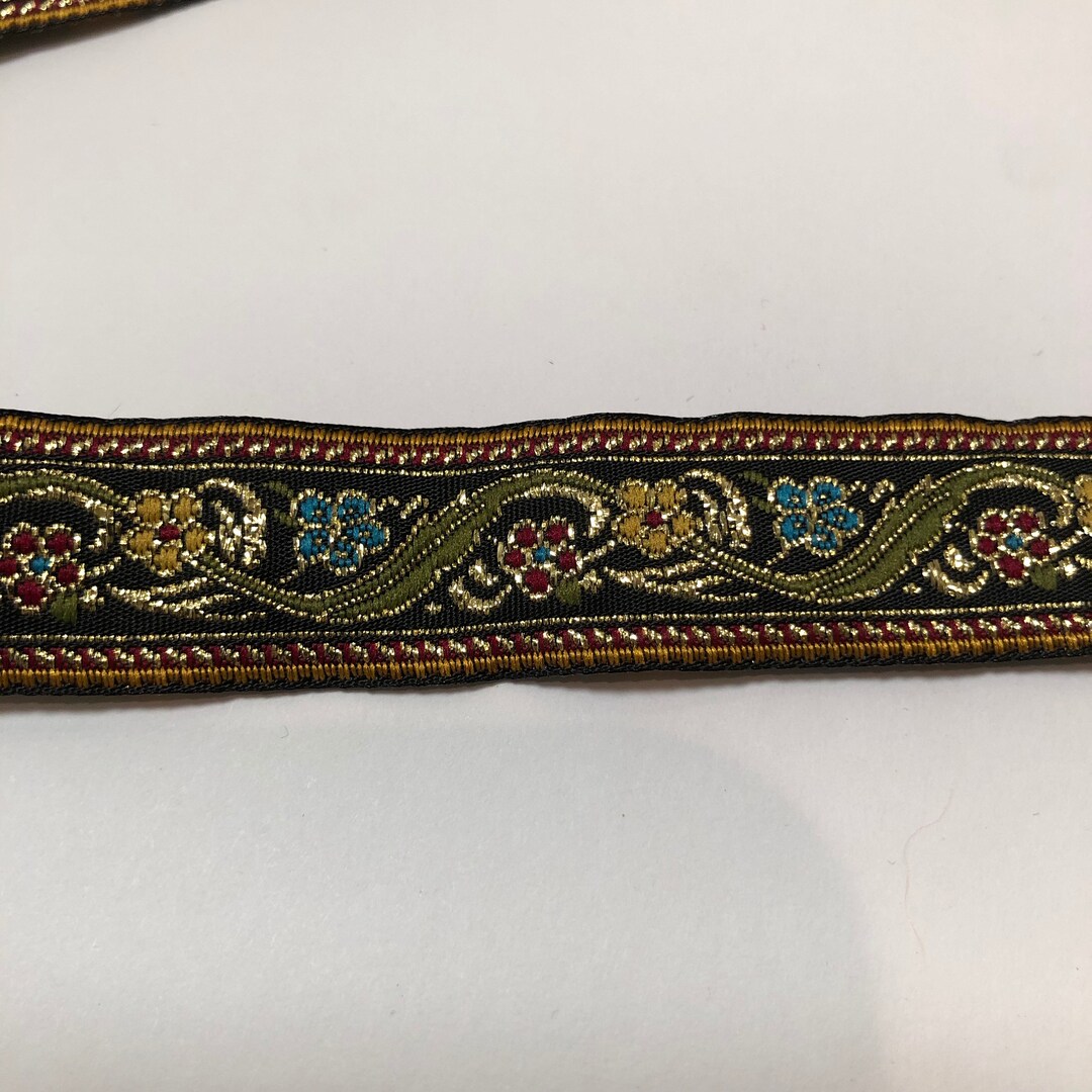 Ornate Gold Floral Ribbon, Black Green Gold Floral Decorative Tapestry ...