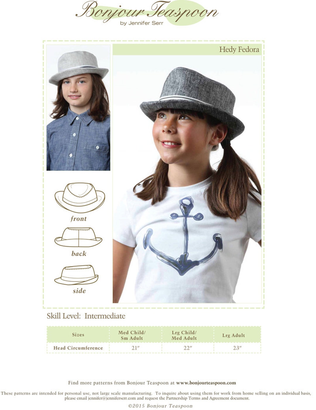 Kids Fedora Hat Sewing Pattern, Pdf Sewing Pattern, Digital Pdf Hat ...