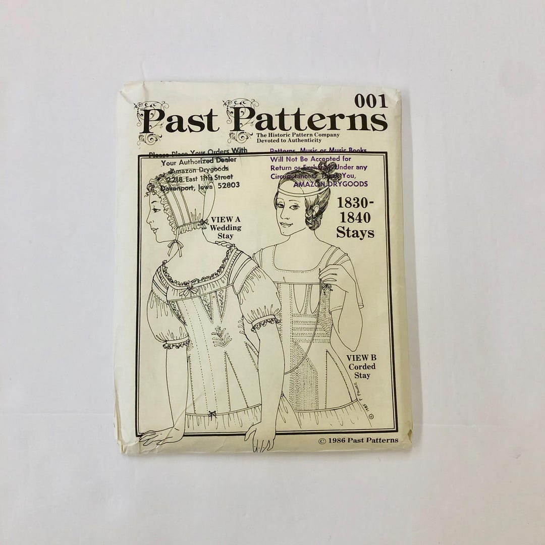 Past Patterns 001 Historic Sewing Pattern, 1830-1840 Stays, Sizes 10-20 ...