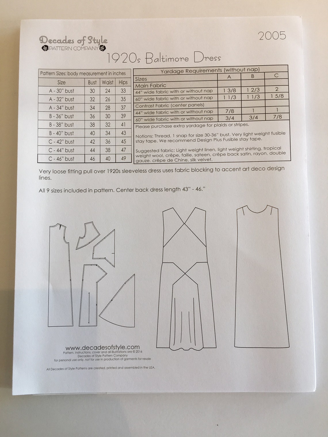 1920's Baltimore Dress Pattern, Decades of Style Baltimore Dress ...