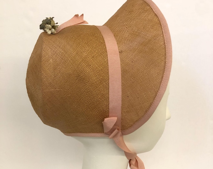 Antique Straw Hat Poke Bonnet With Dusty Pink Petersham Ribbon and a ...
